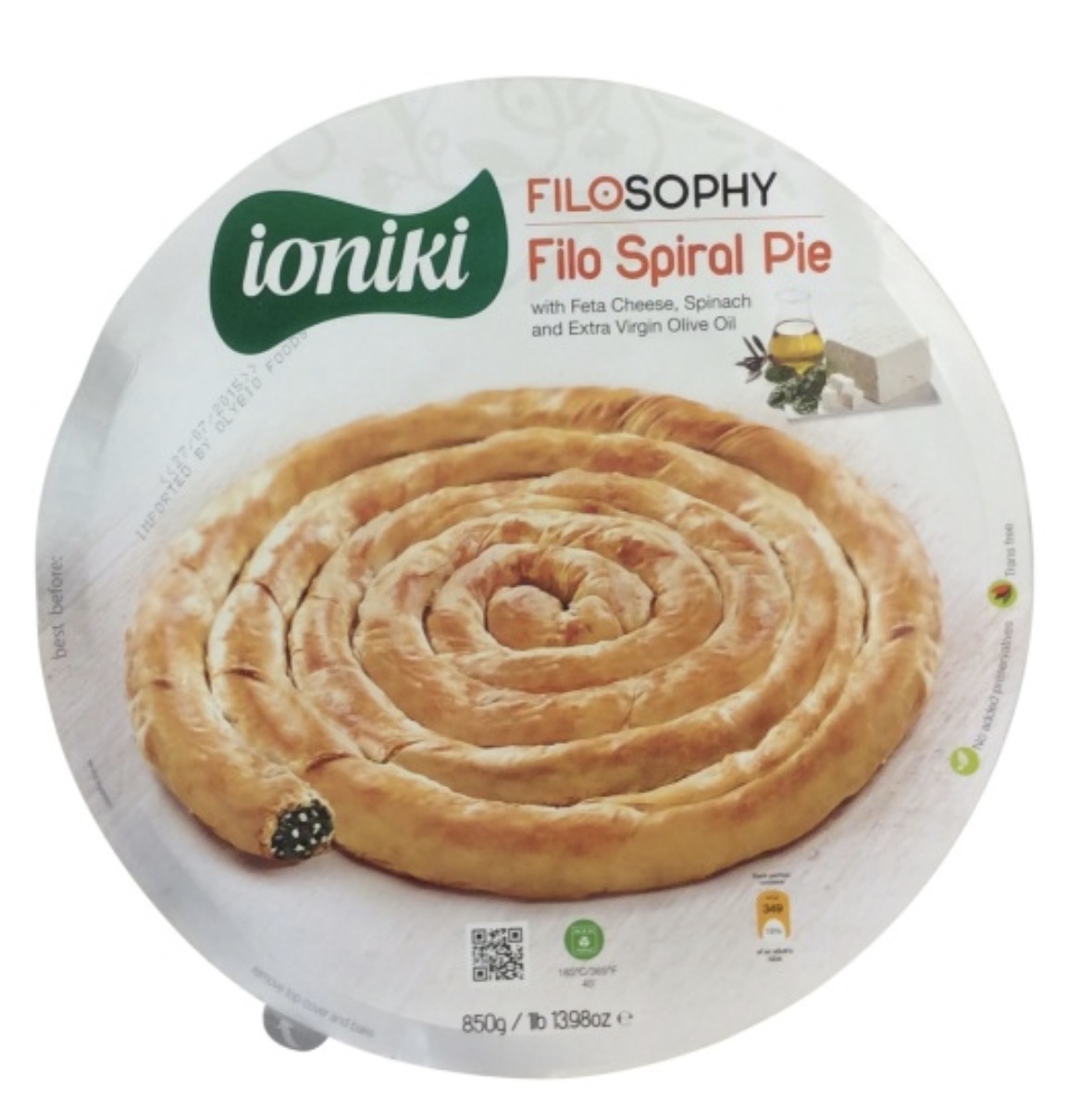 Filo Spiral Pie with Feta Cheese, Spinach and Extra Virgin Olive Oil ...